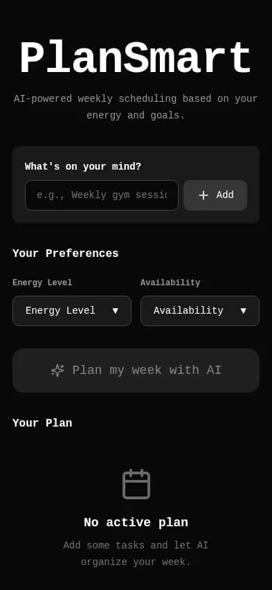 PlanSmart Weekly AI Planner