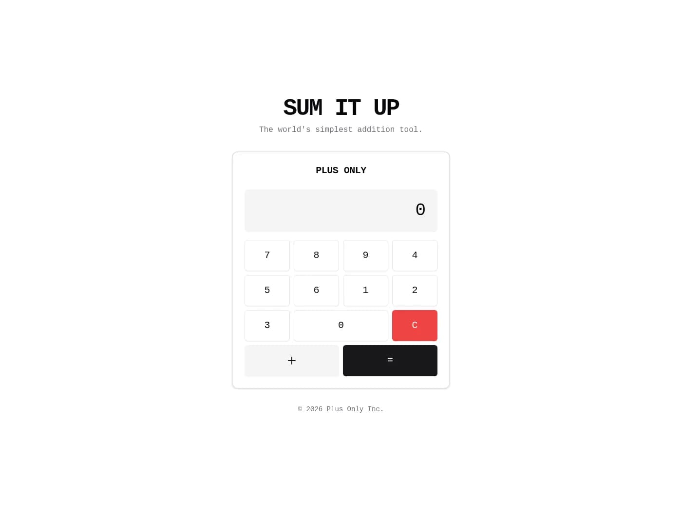 Plus Only Calculator