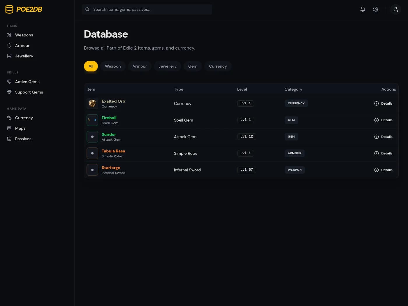Poe2DB Clone