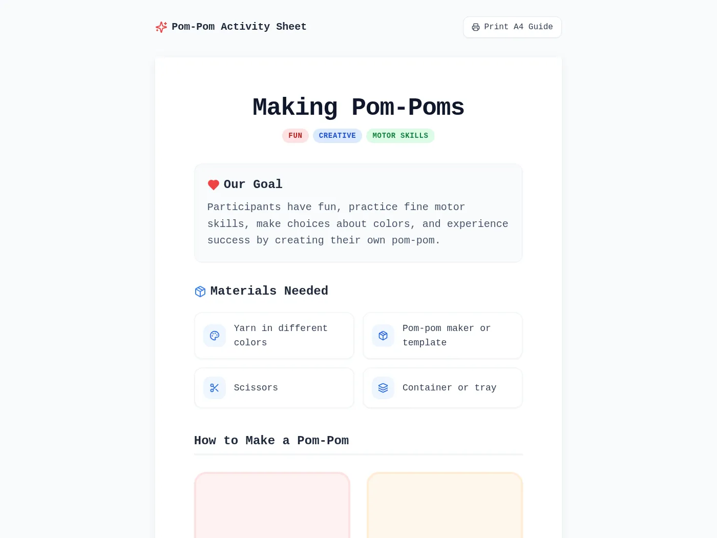 Pom-Pom Activity Sheet