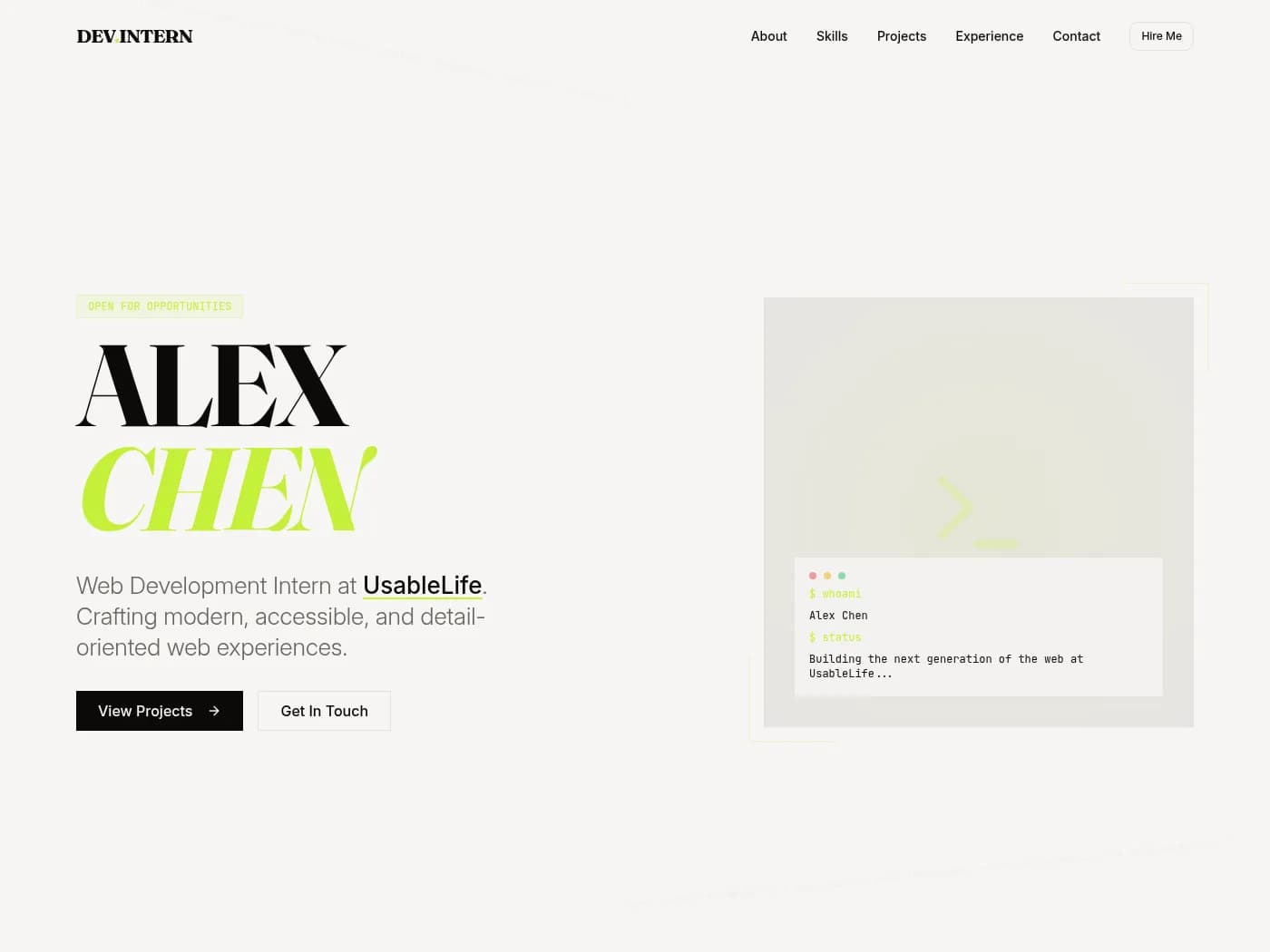 DevIntern Portfolio Site