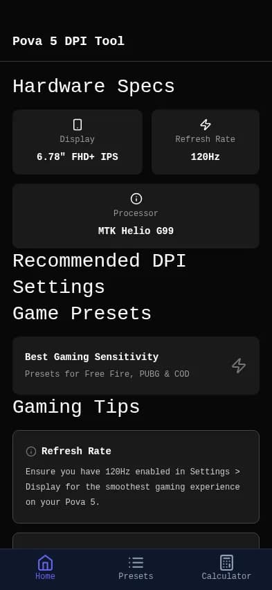Pova 5 DPI Sensitivity