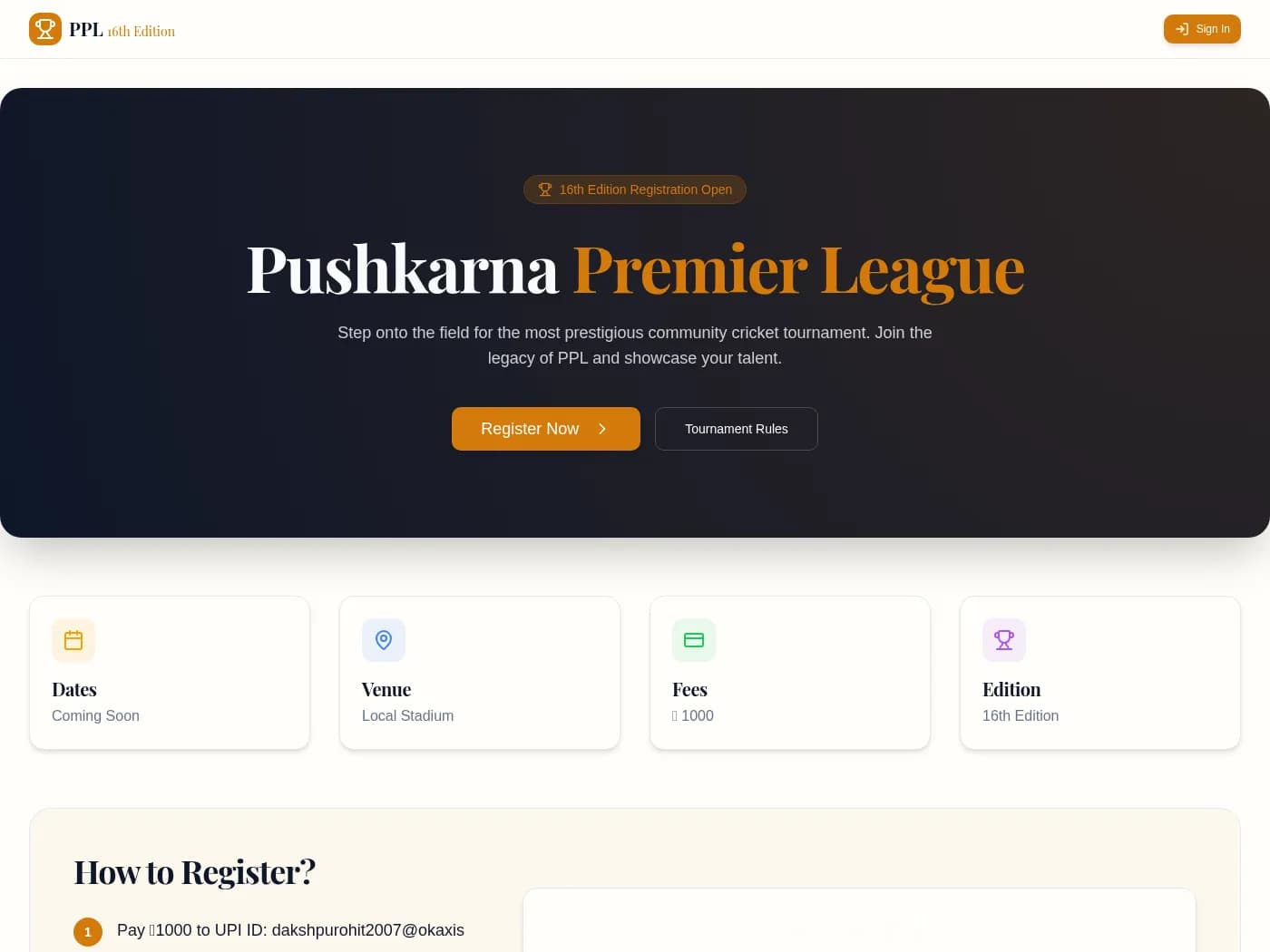 Pushkarna Premier League Portal