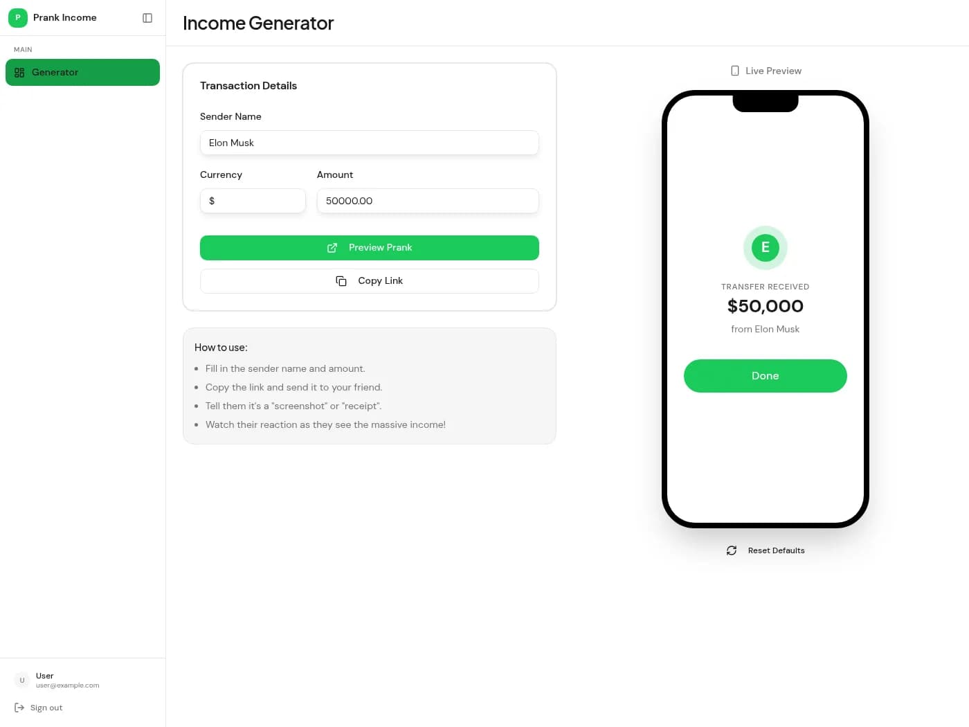 Prank Income Generator