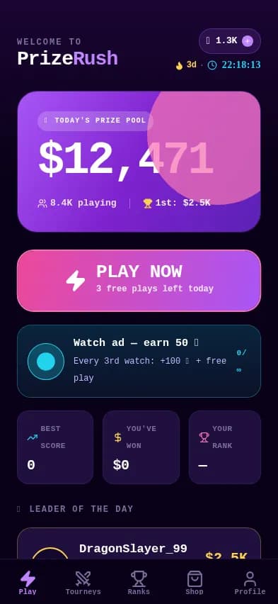 PrizeRush Mobile Game