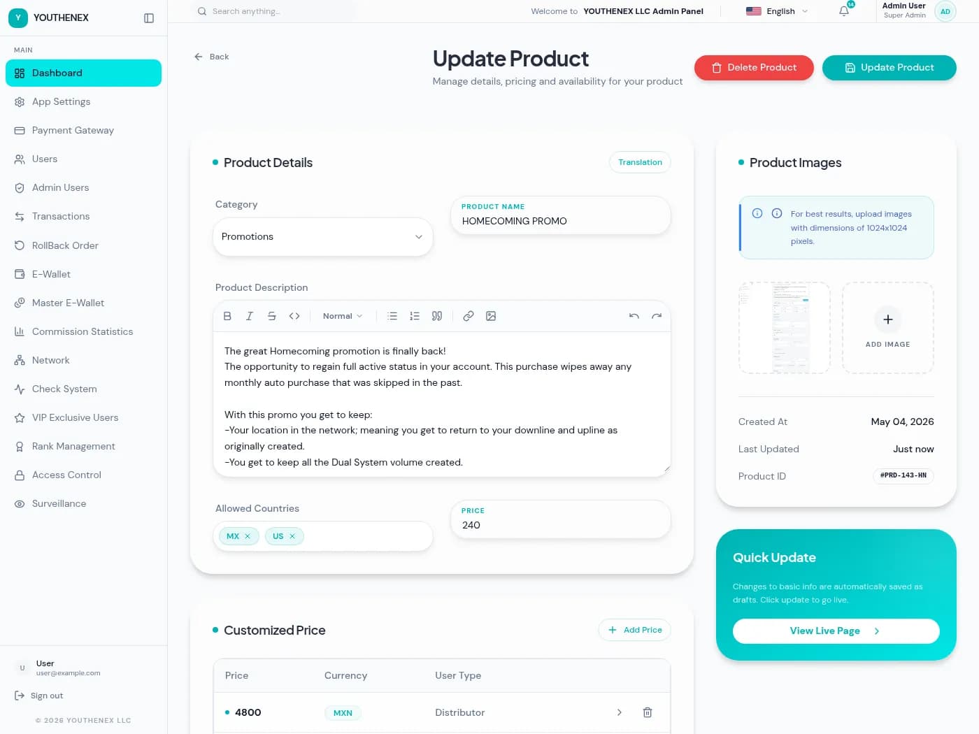 Modern Product Update UI