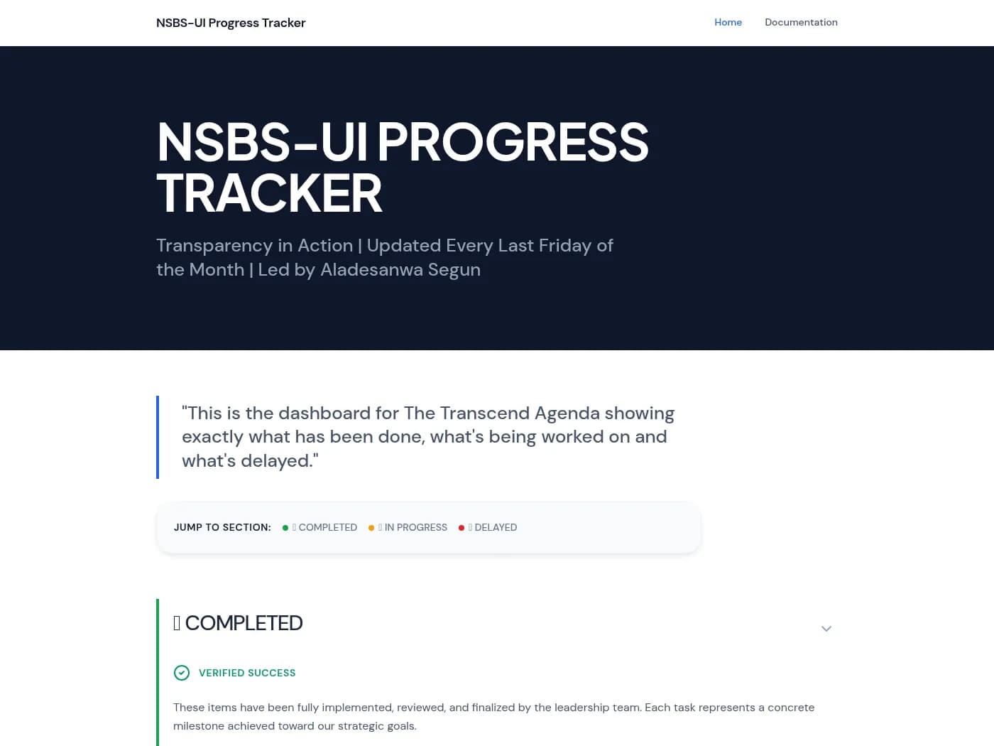 NSBS-UI Progress Tracker