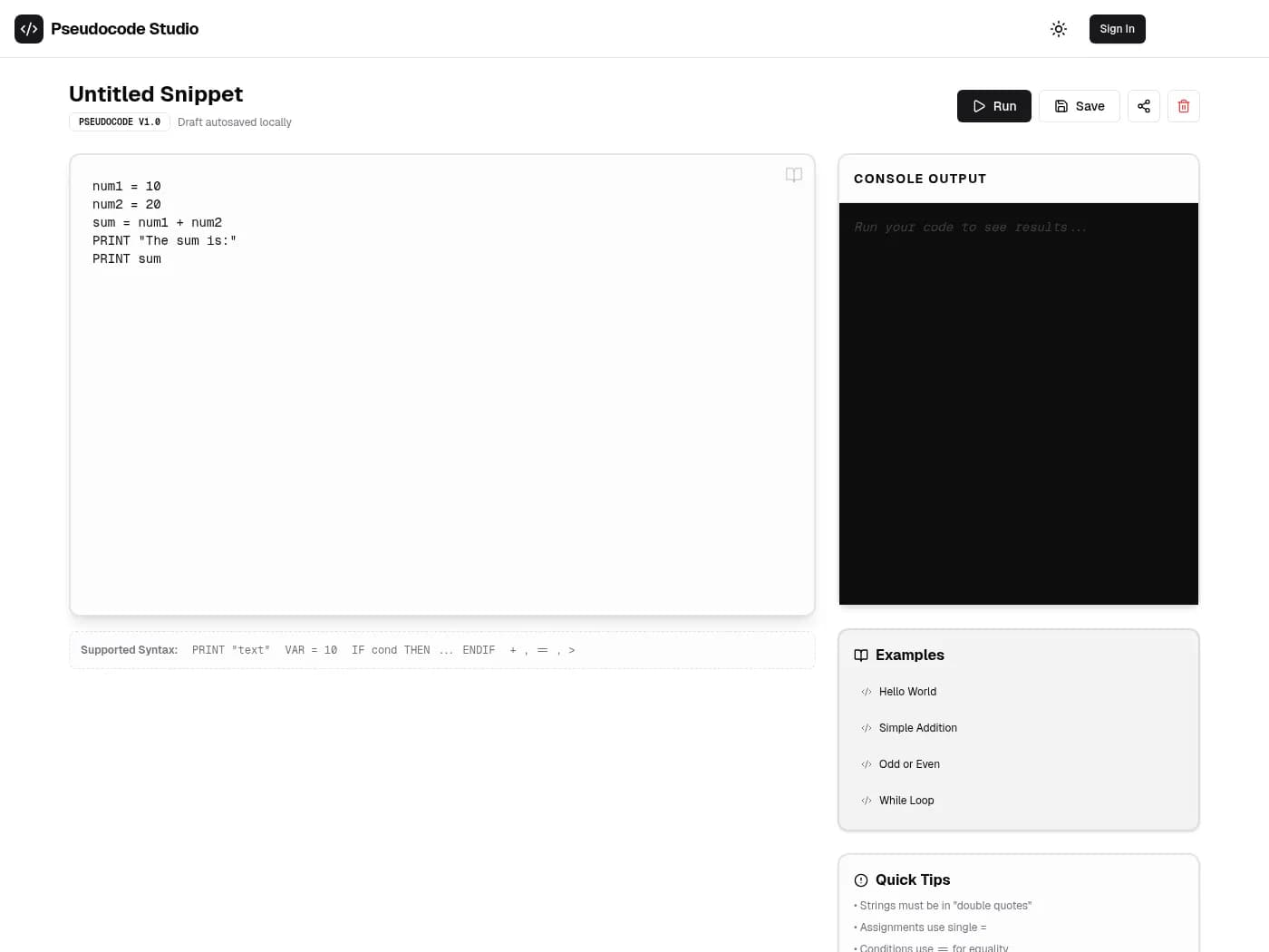 Pseudocode Online Studio