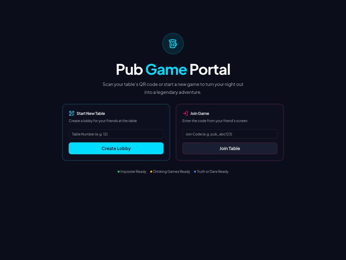 Pub Game Portal