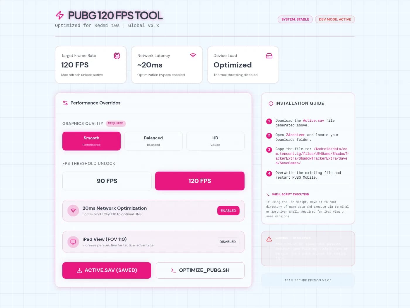 PUBG 120 FPS Config Tool