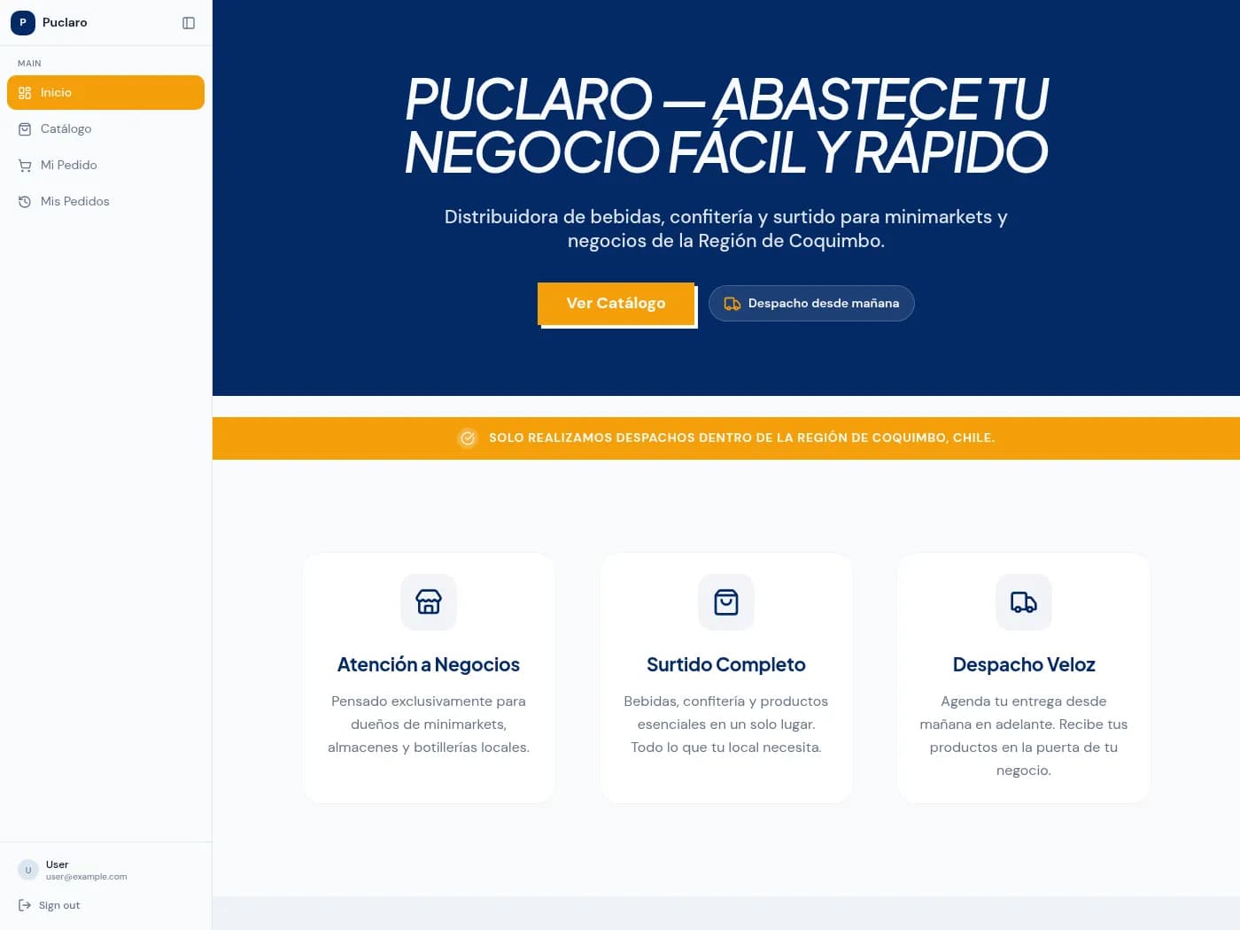 Puclaro B2B Ordering Web