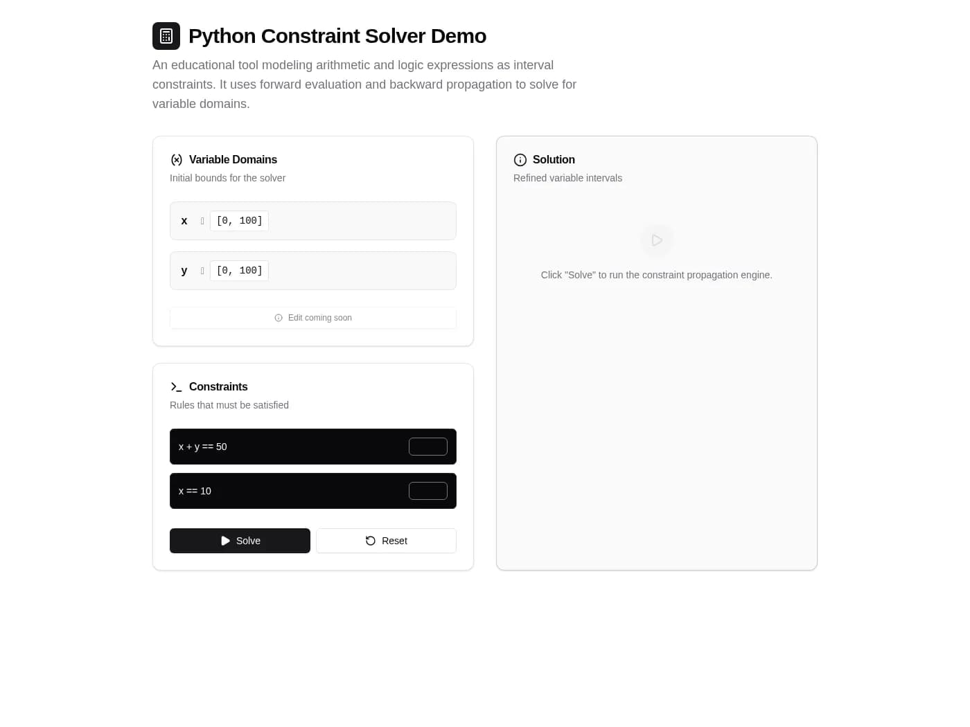 Python Constraint Solver Demo