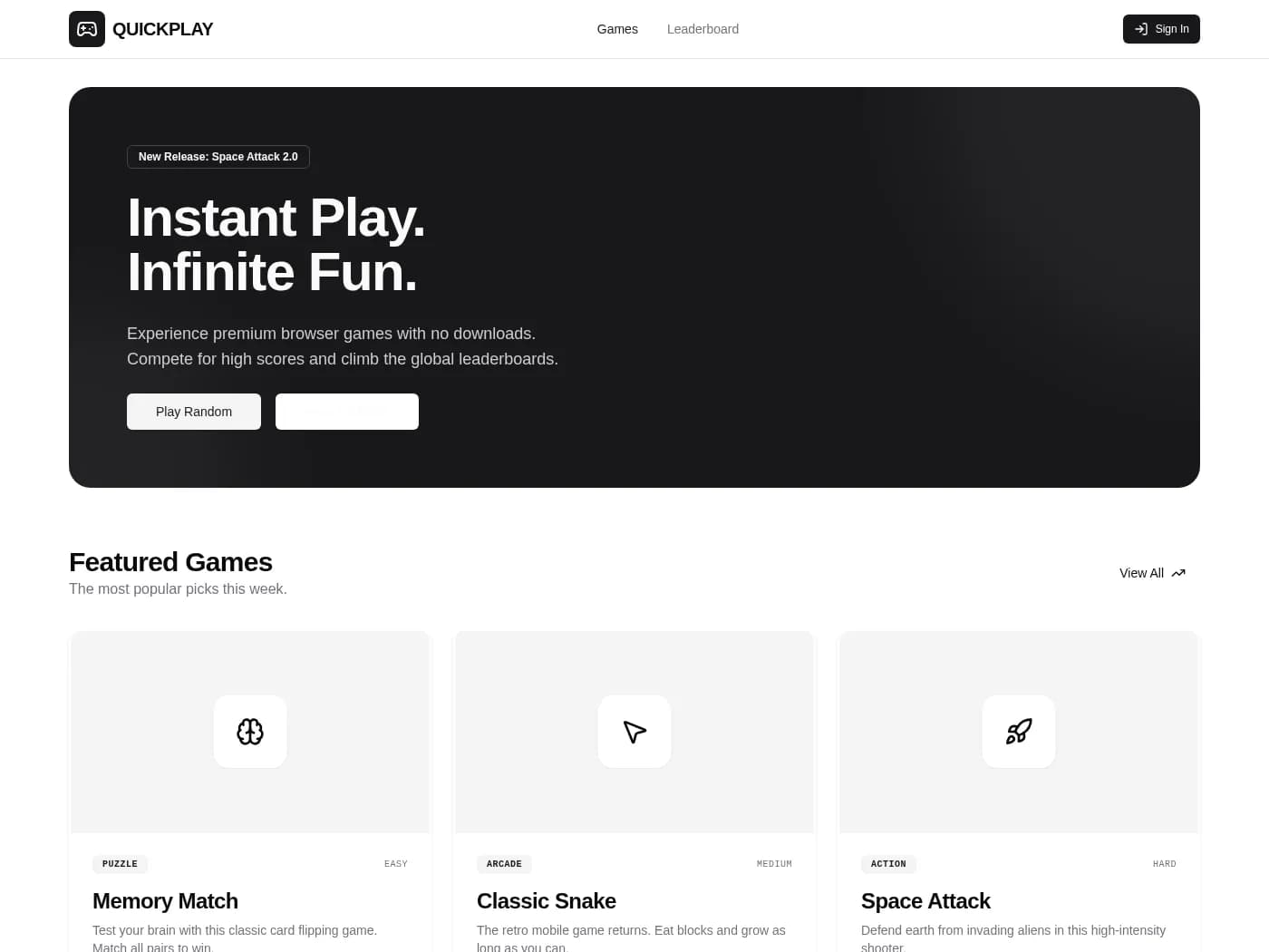 QuickPlay Game App