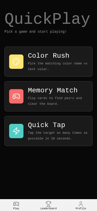 QuickPlay Game Hub