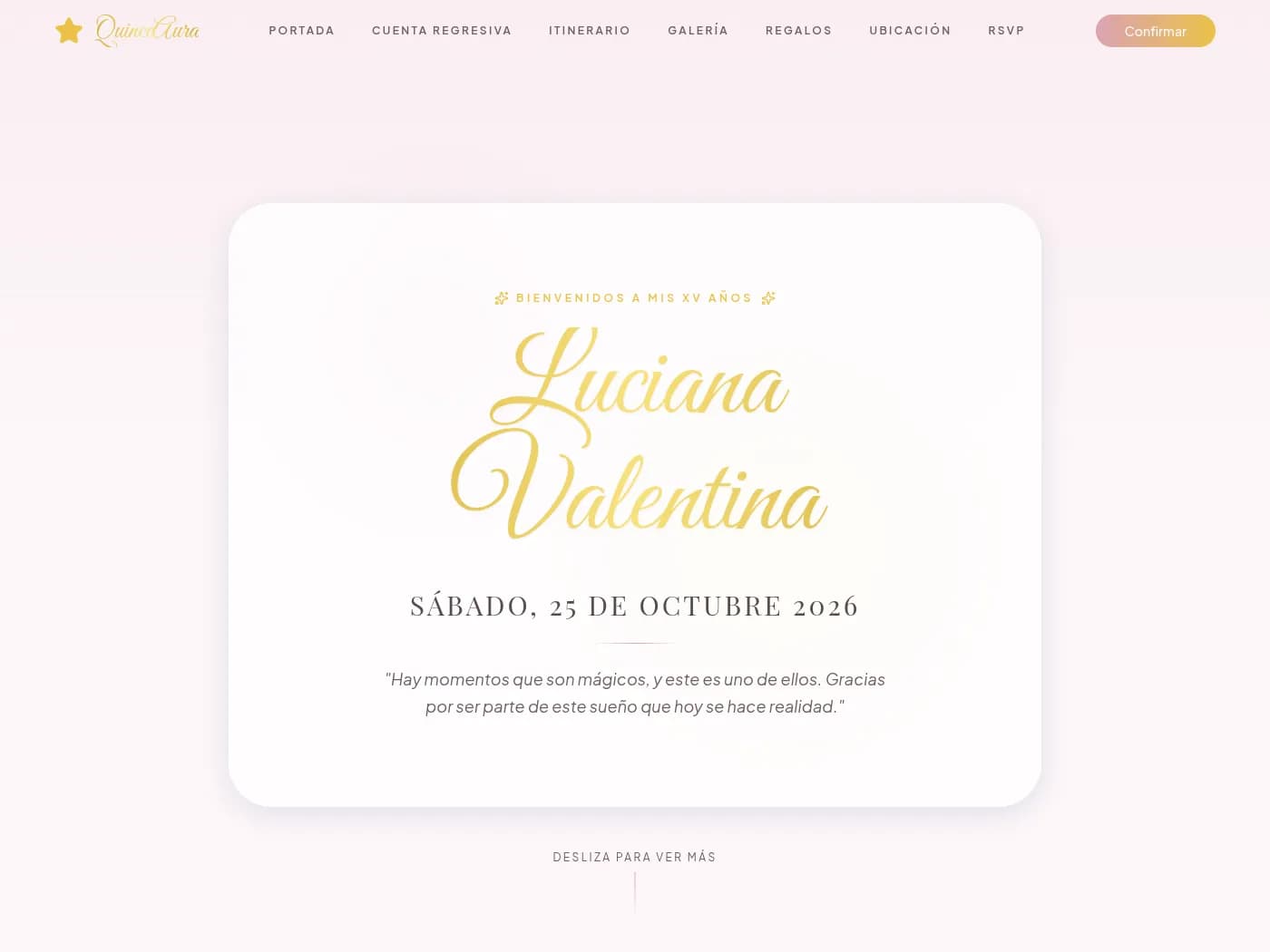 QuinceAura Landing Page