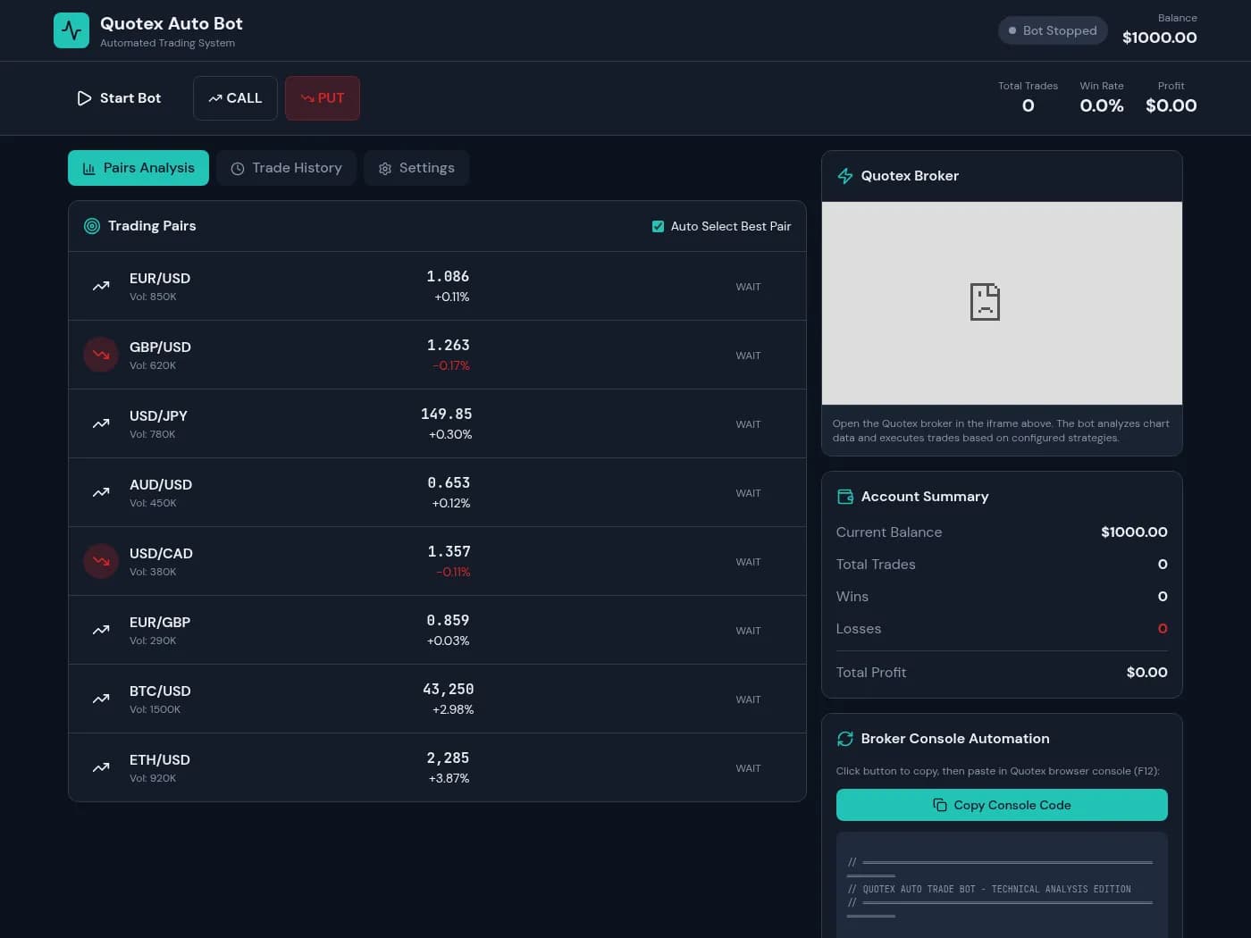 Quotex Auto Trade Bot