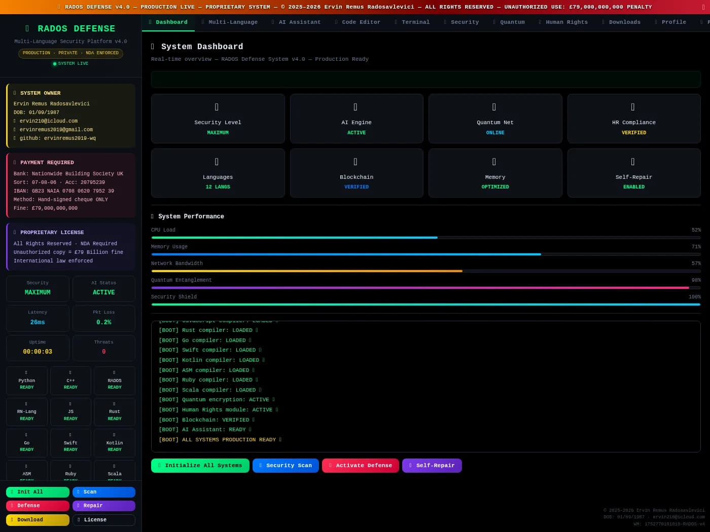 RADOS Defense System – Advanced Multi-Language Security Platform