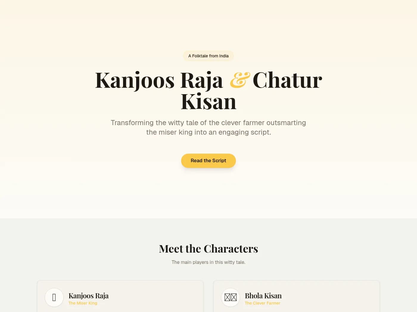 Kanjoos Raja Story Script
