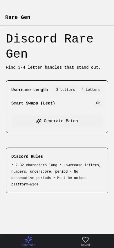 Rare Username Generator