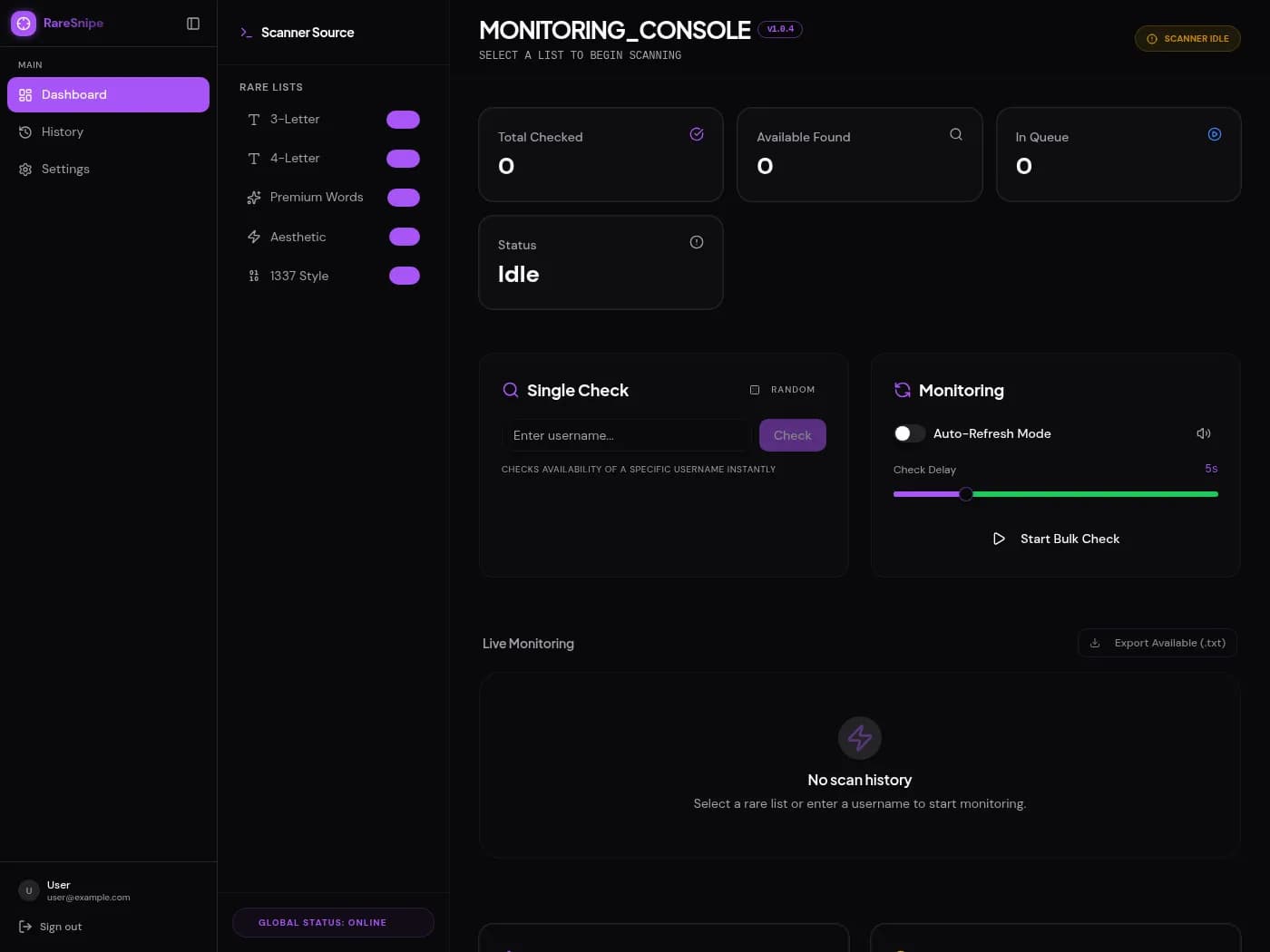 RareSnipe Username Checker