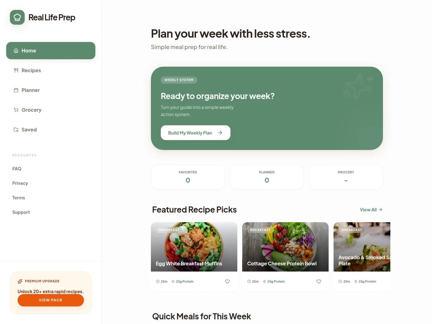 Real Life Meal Prep App
