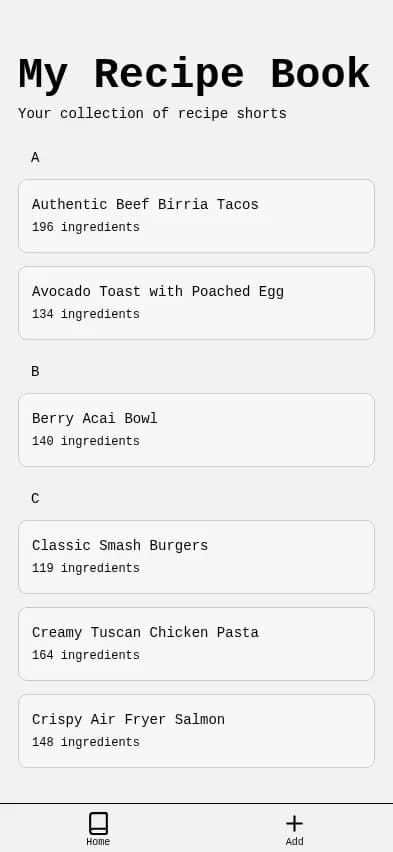 Recipe Shorts Collector