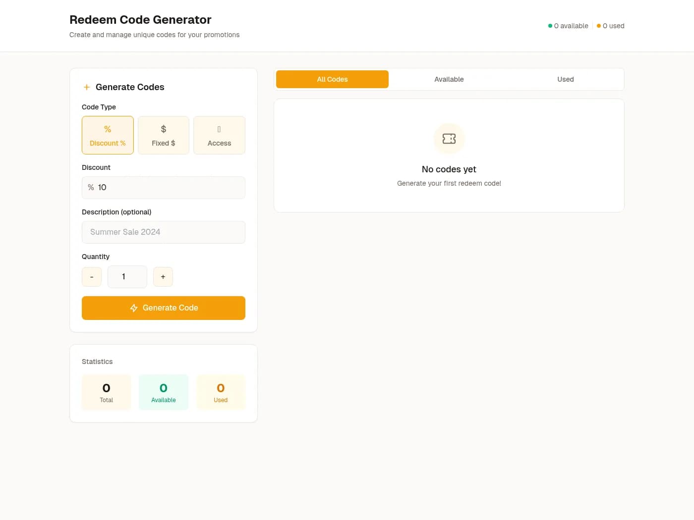 Redeem Code Generator