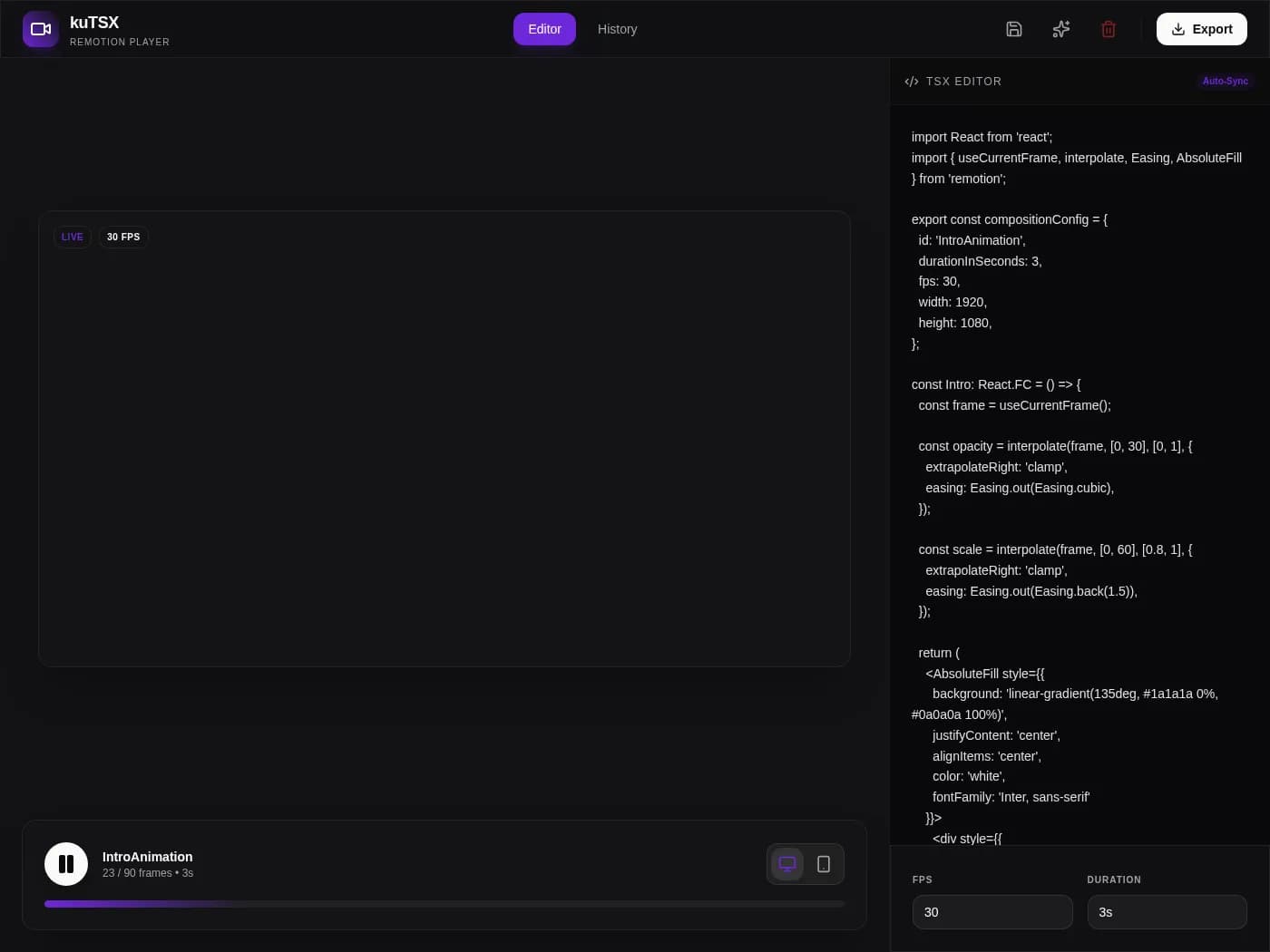 kuTSX: Remotion Code Player