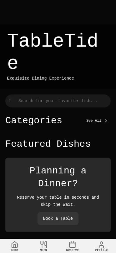 TableTide Restaurant App