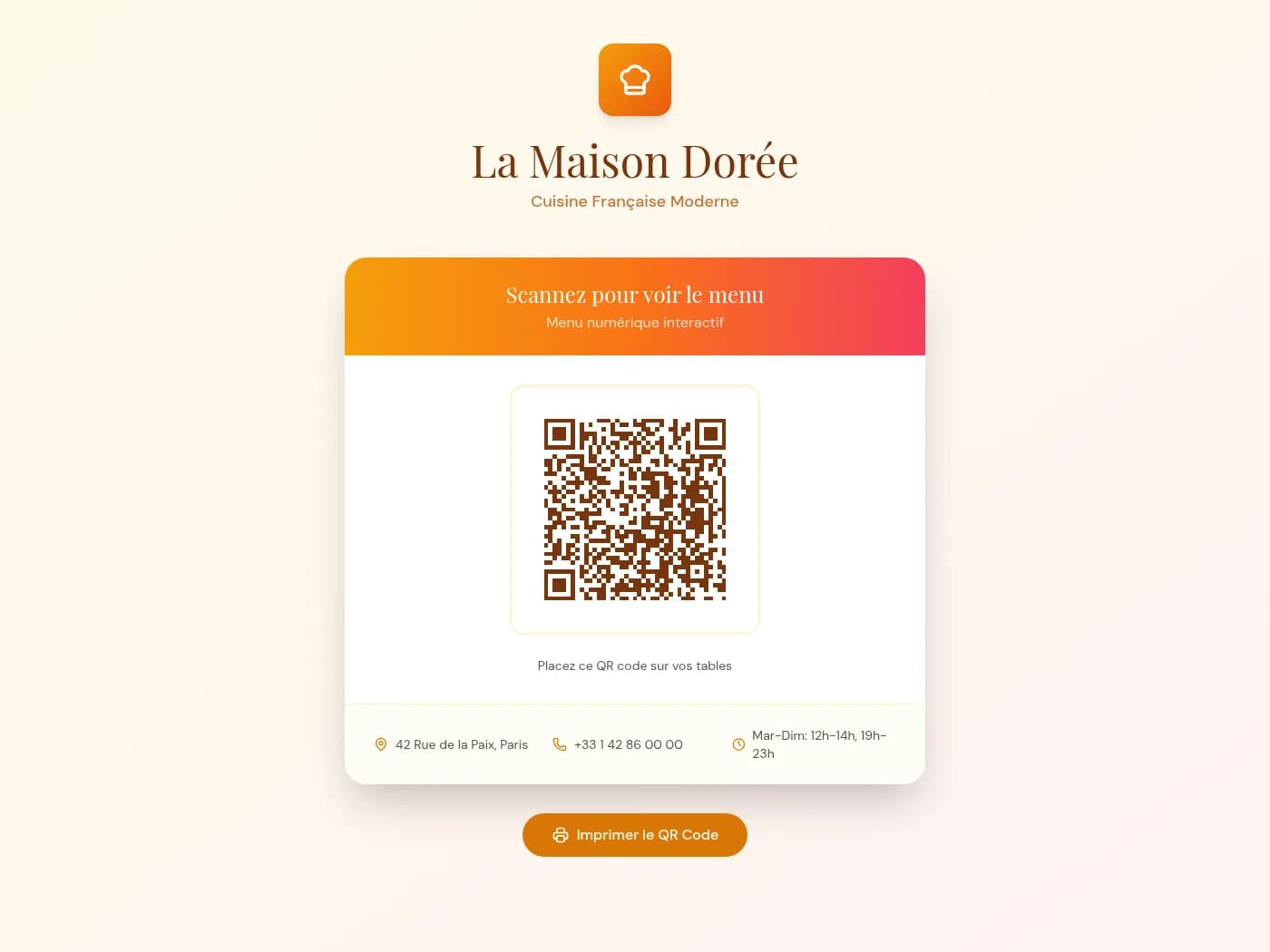 MenuQR Restaurant Card