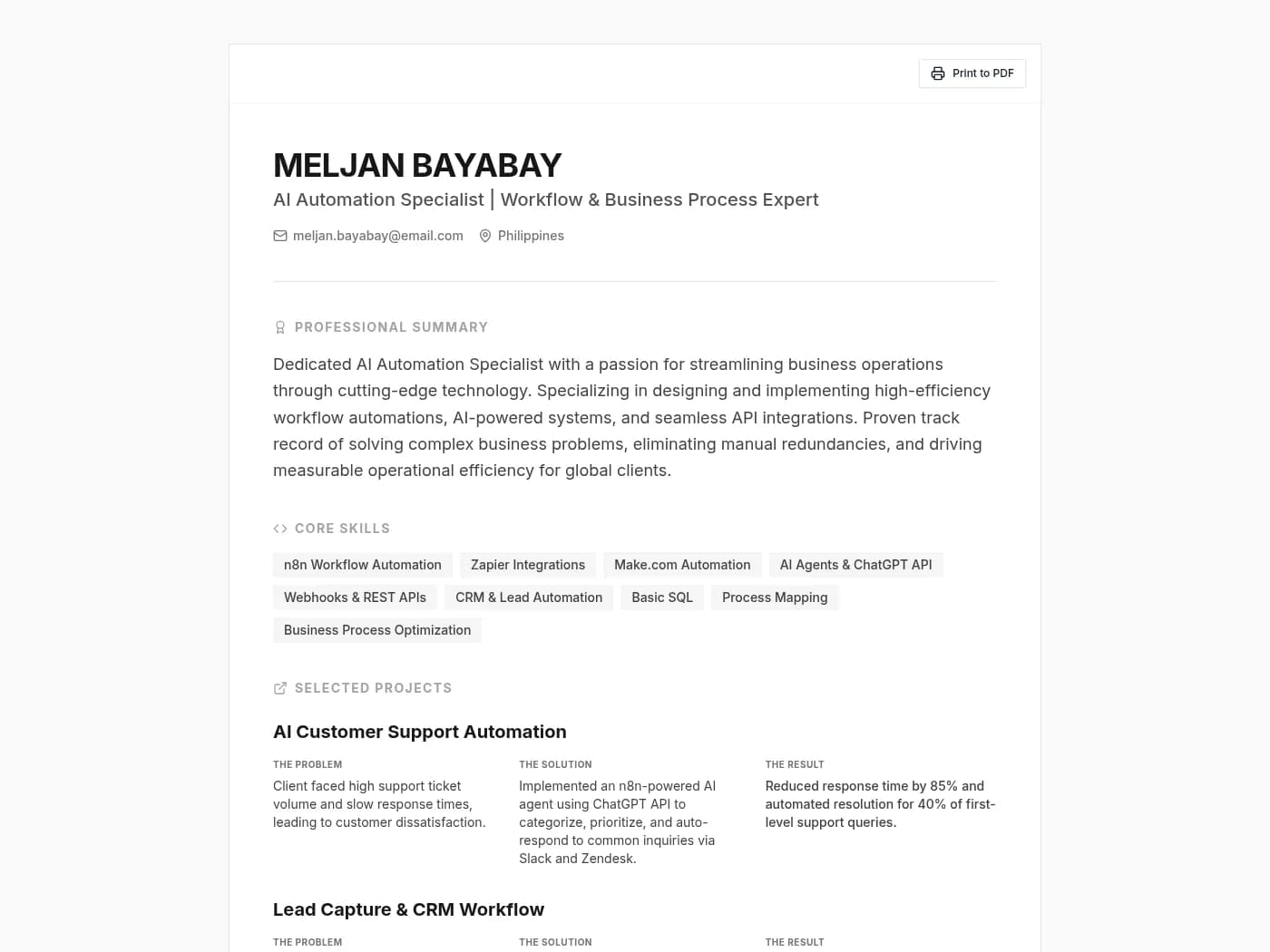 Meljan's Minimal Resume