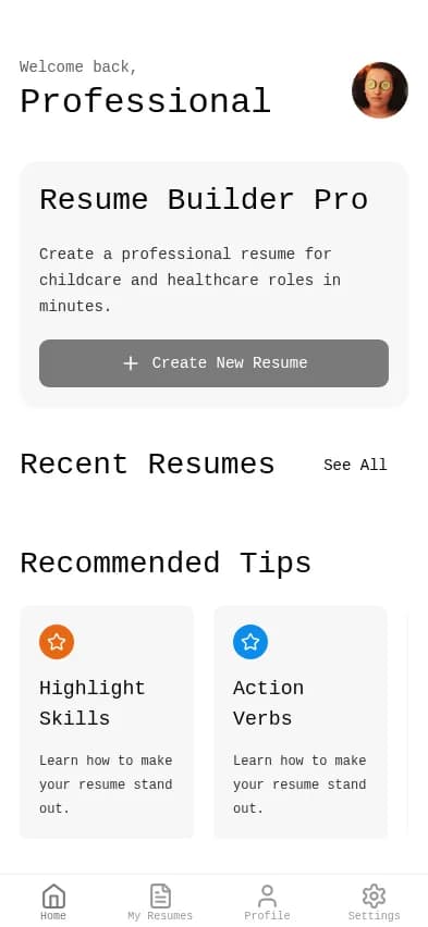 CarePro Resume Builder