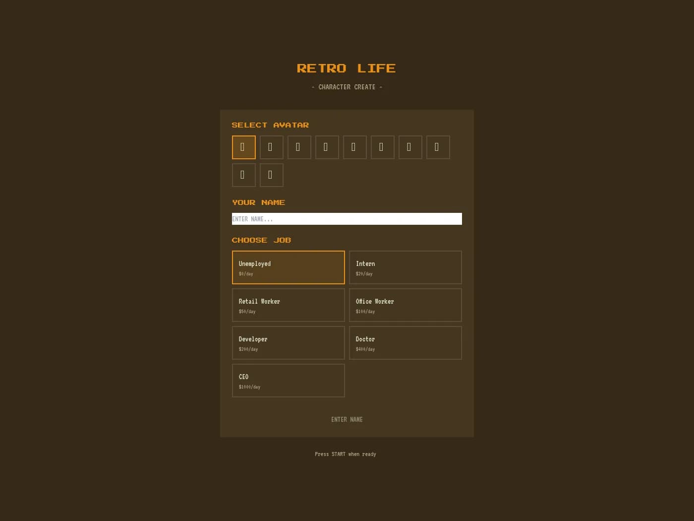 Retro Life Simulator