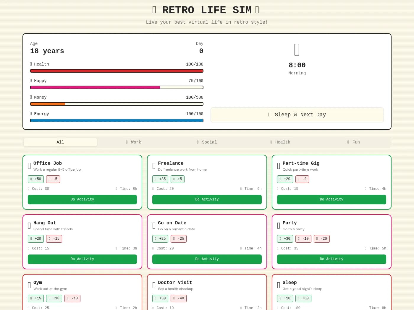 Retro Life Simulator