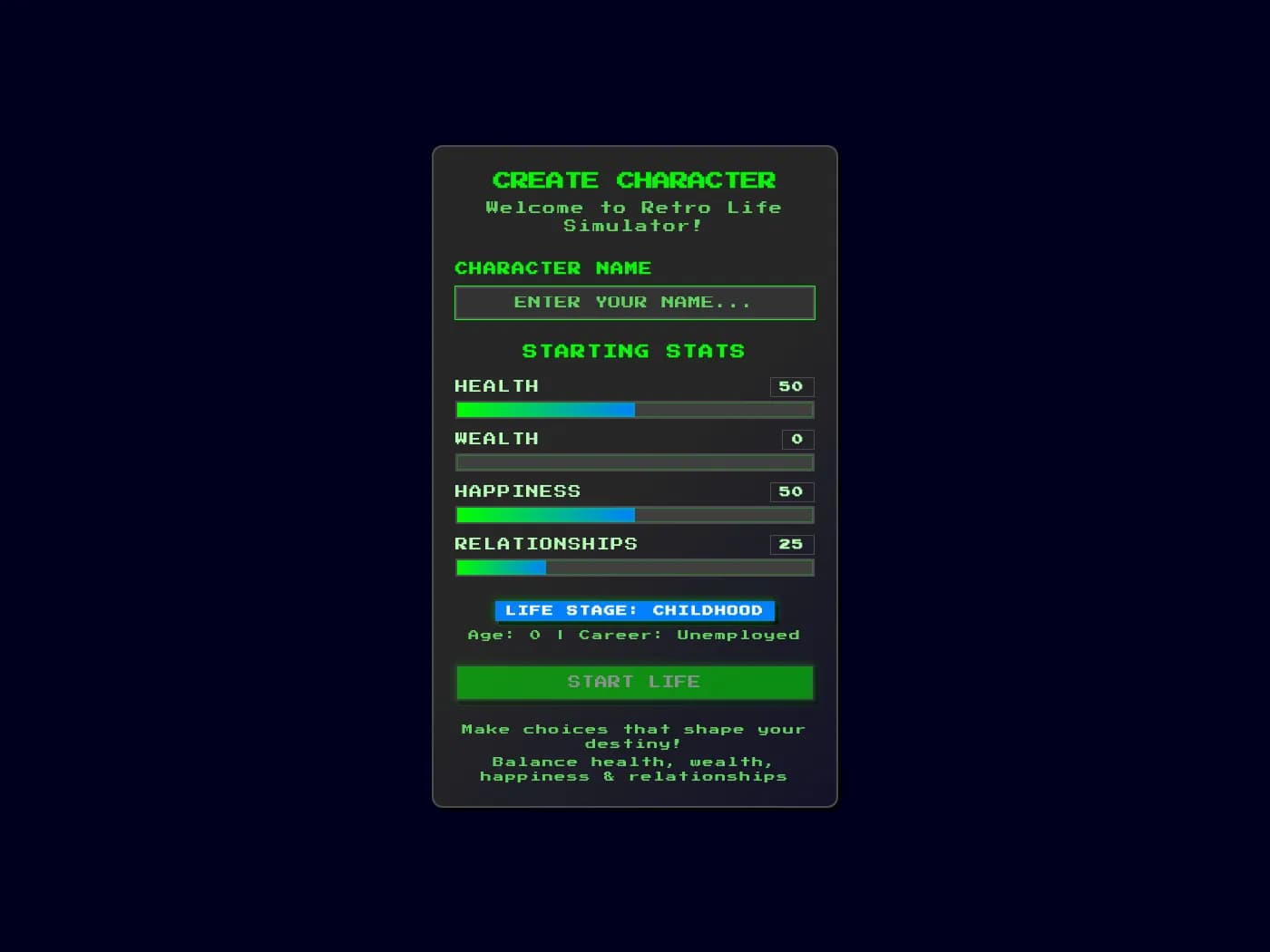 Retro Life Simulator