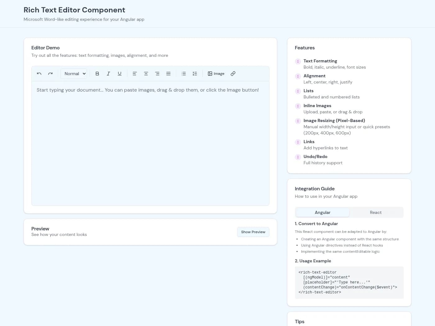 Rich Text Editor Component