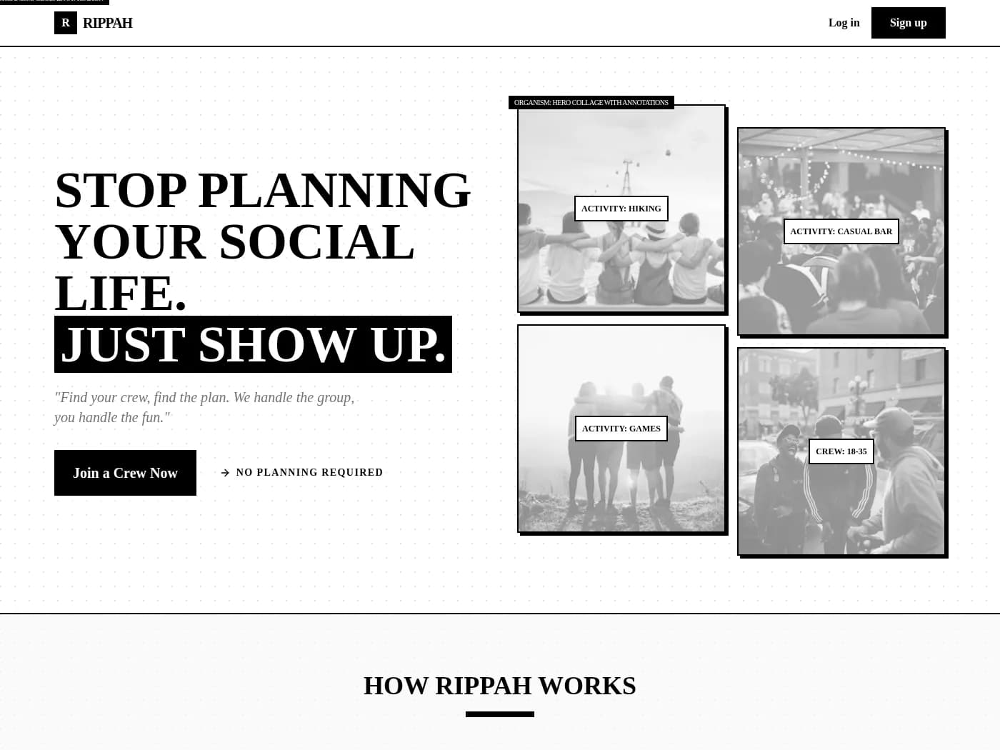 Rippah Social Crew Wireframe