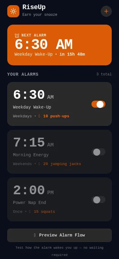 RiseUp Alarm App