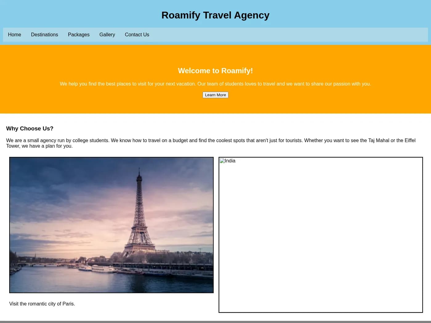 Roamify Student Travel Site