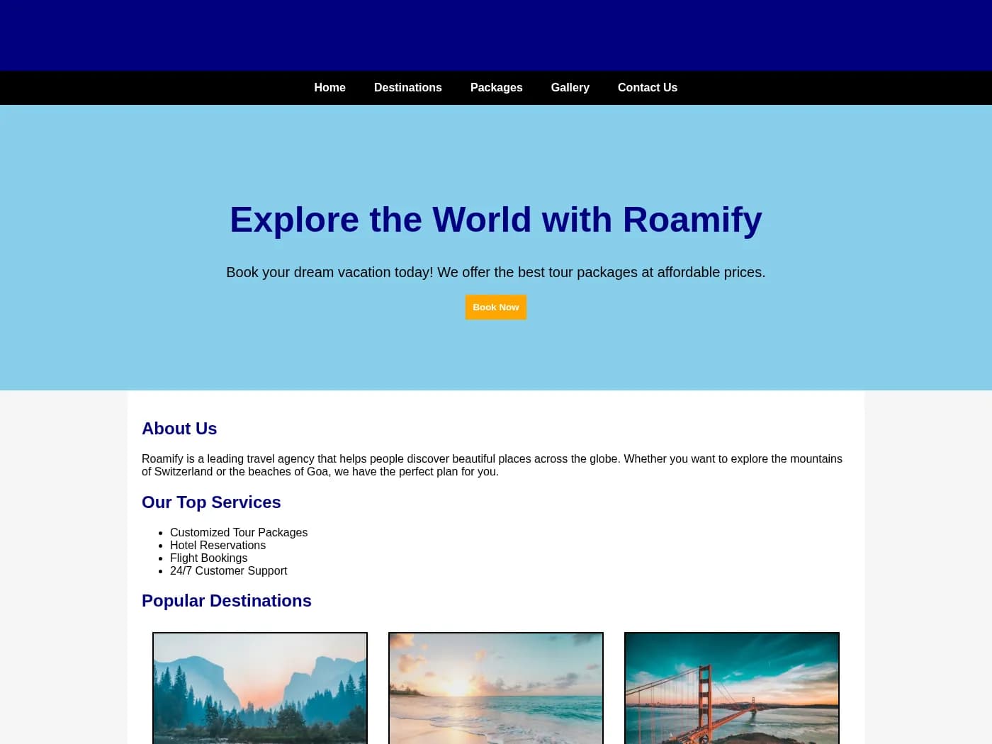 Roamify Travel Website