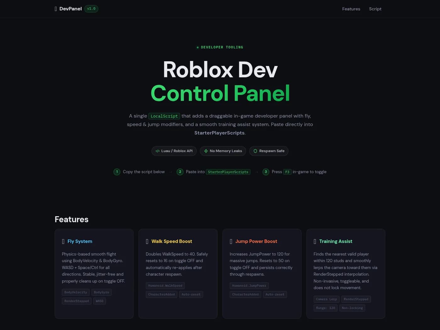 Roblox Dev Control Panel