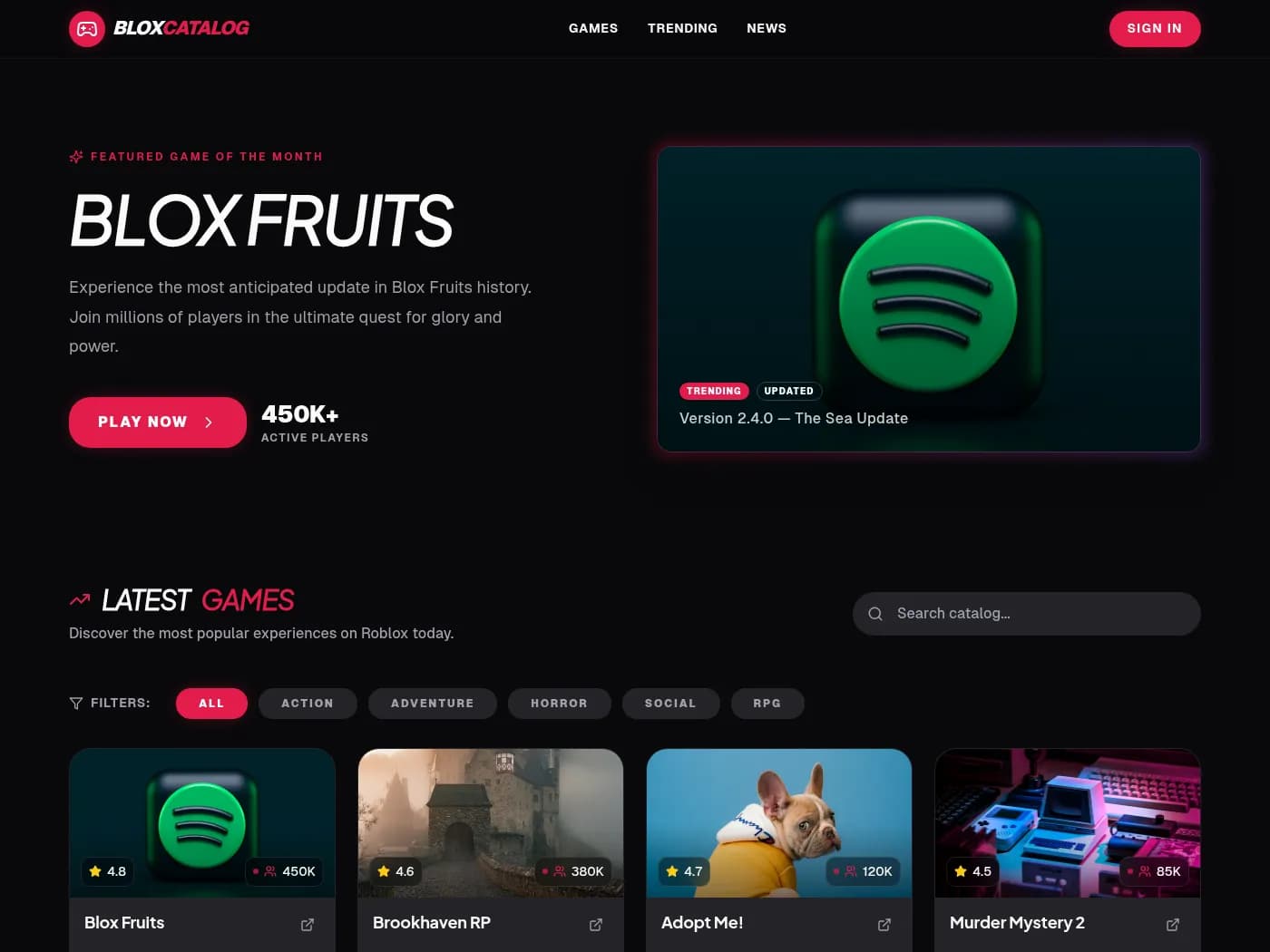 Roblox Game Catalog