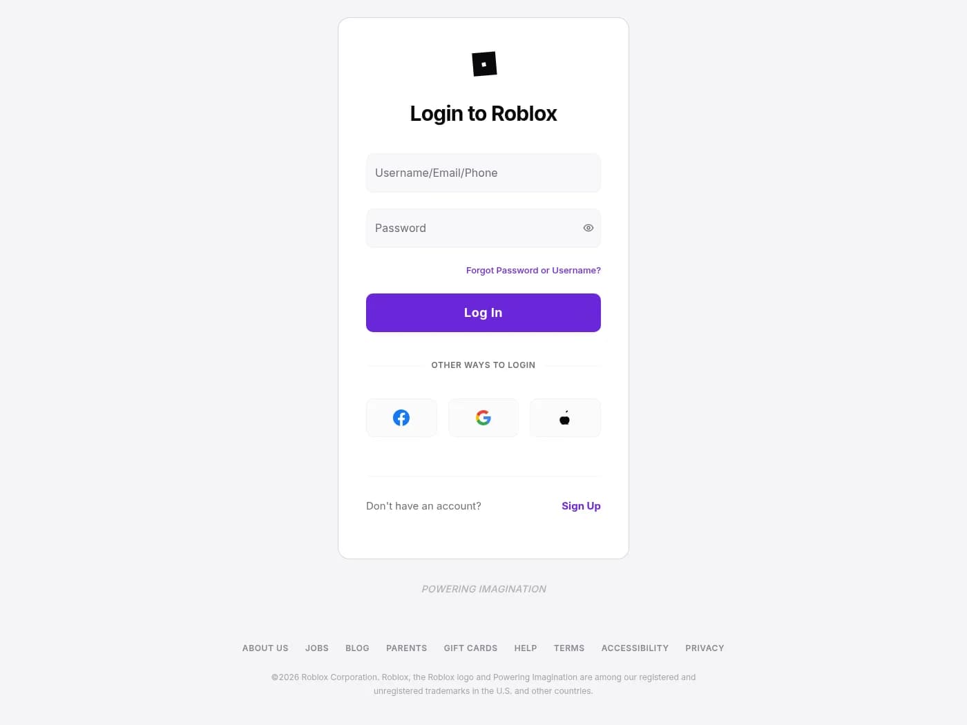 Roblox Login Clone