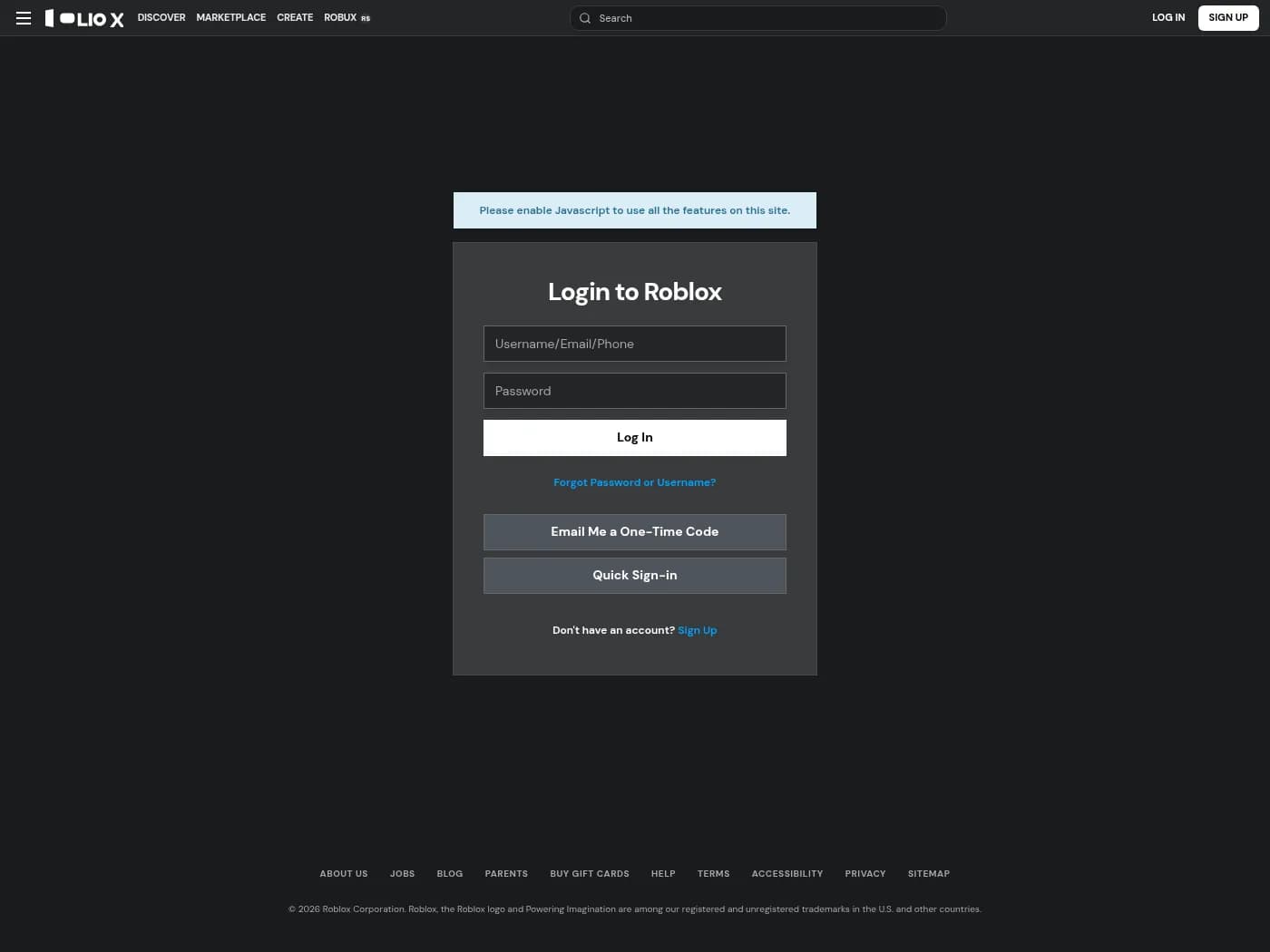 Roblox Login Clone
