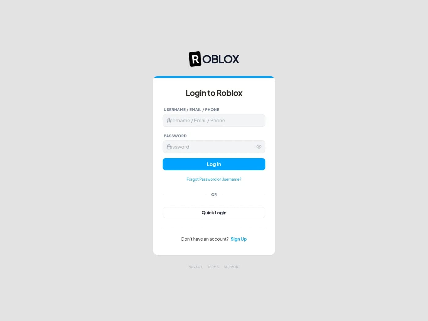 Roblox Style Login Site