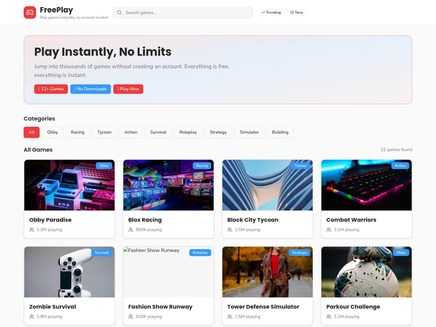FreePlay Roblox Web Portal