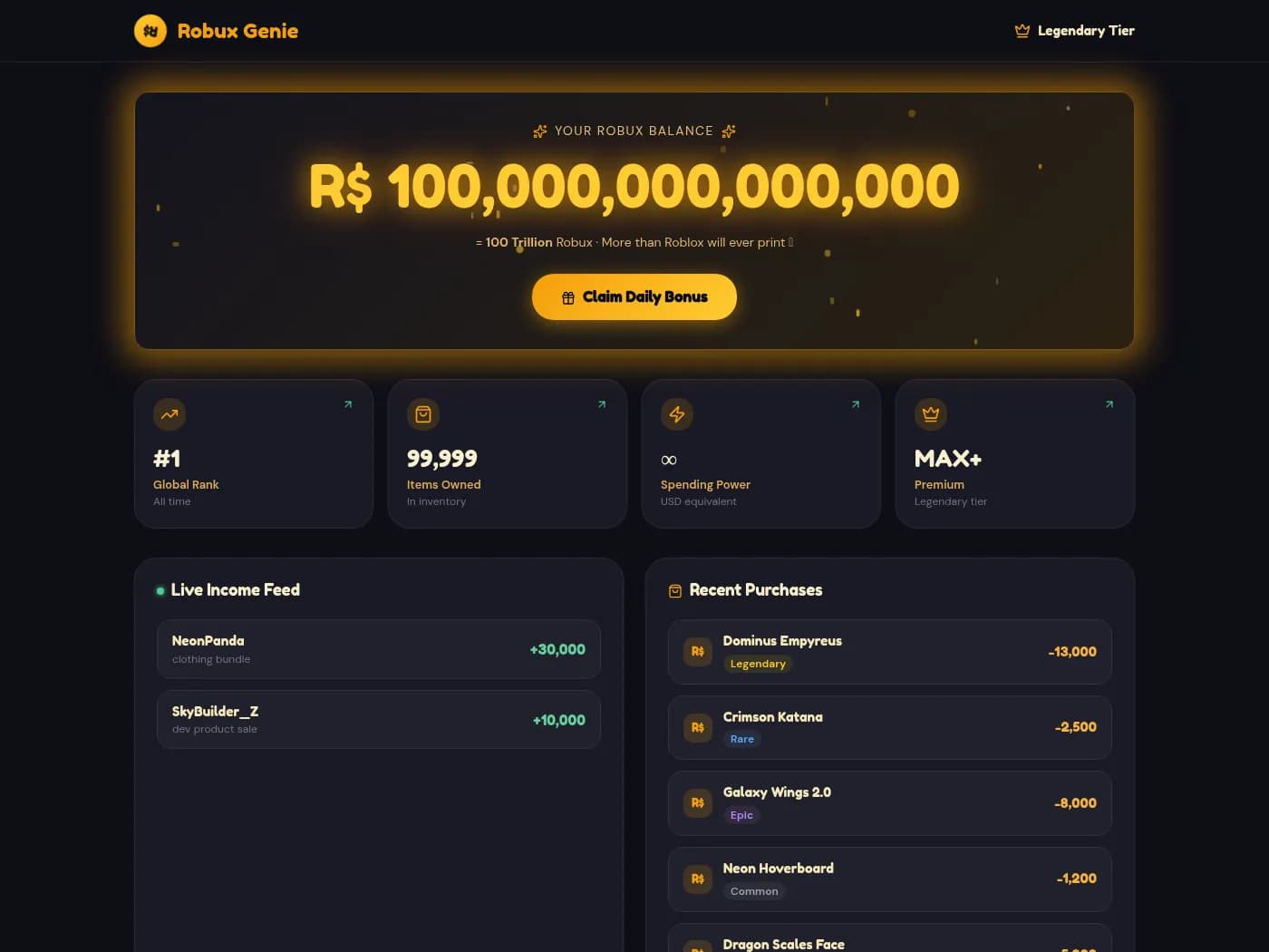 Robux Genie Dashboard