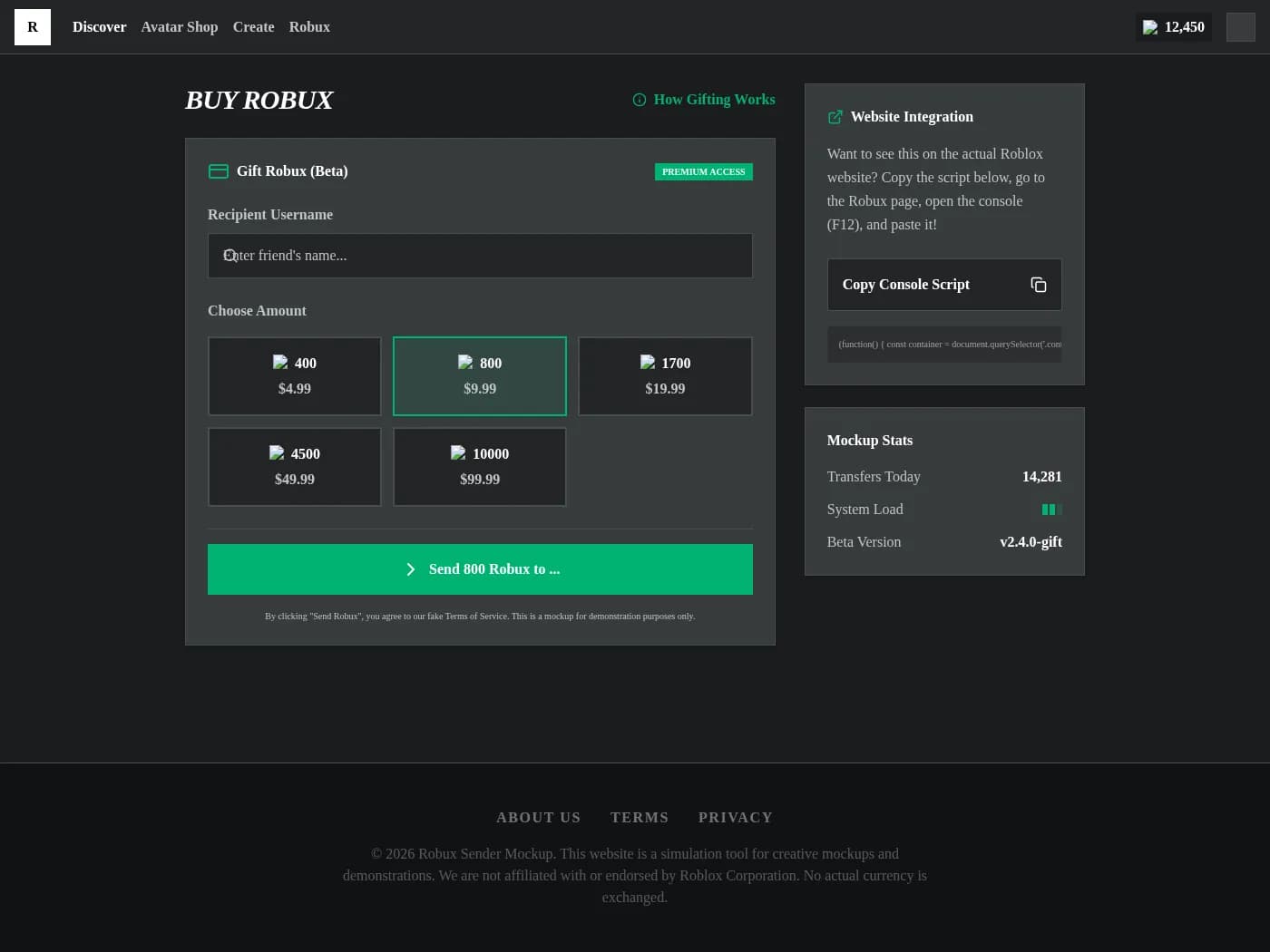 Robux Sender Mockup