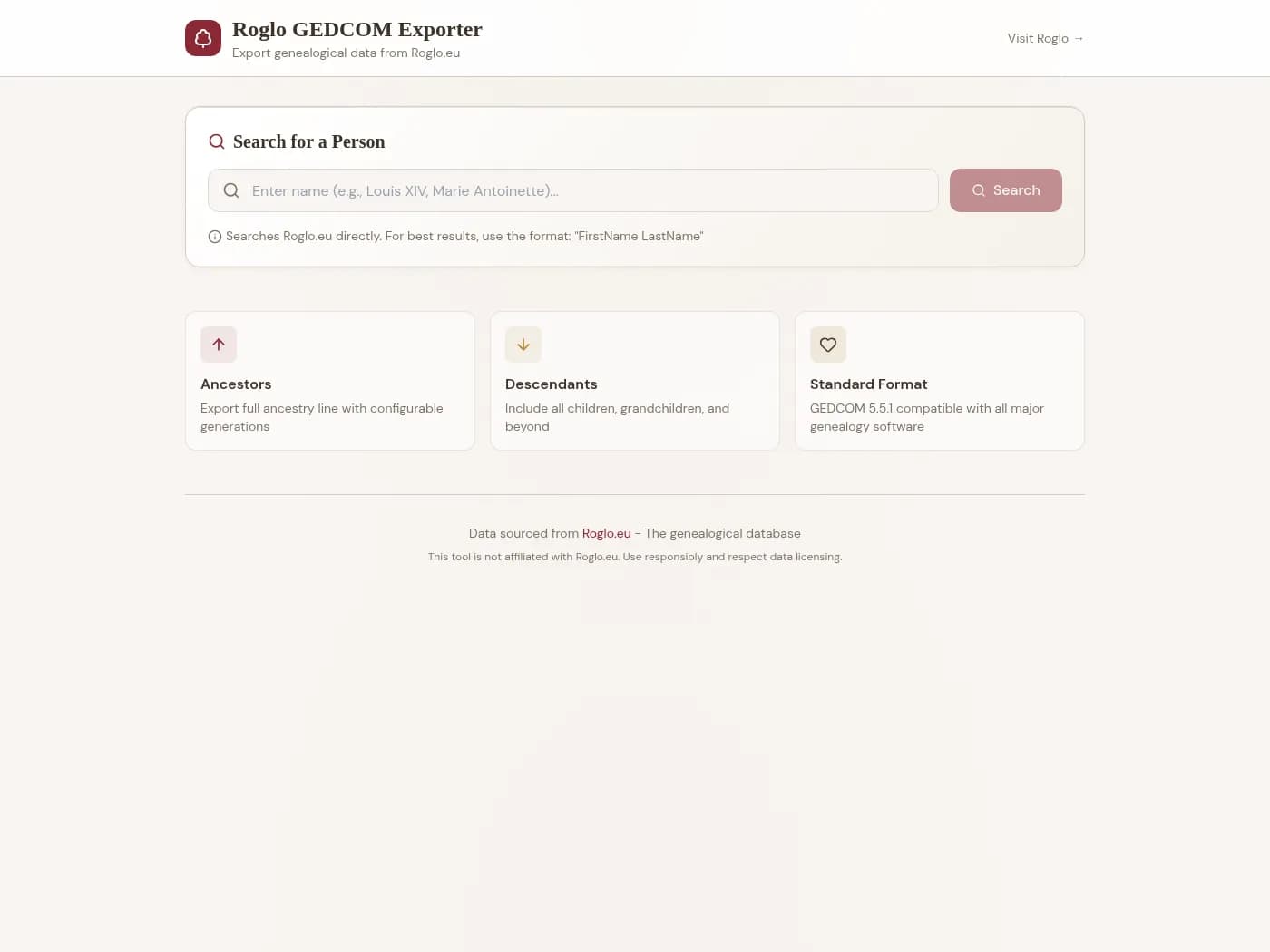 Roglo GEDCOM Exporter