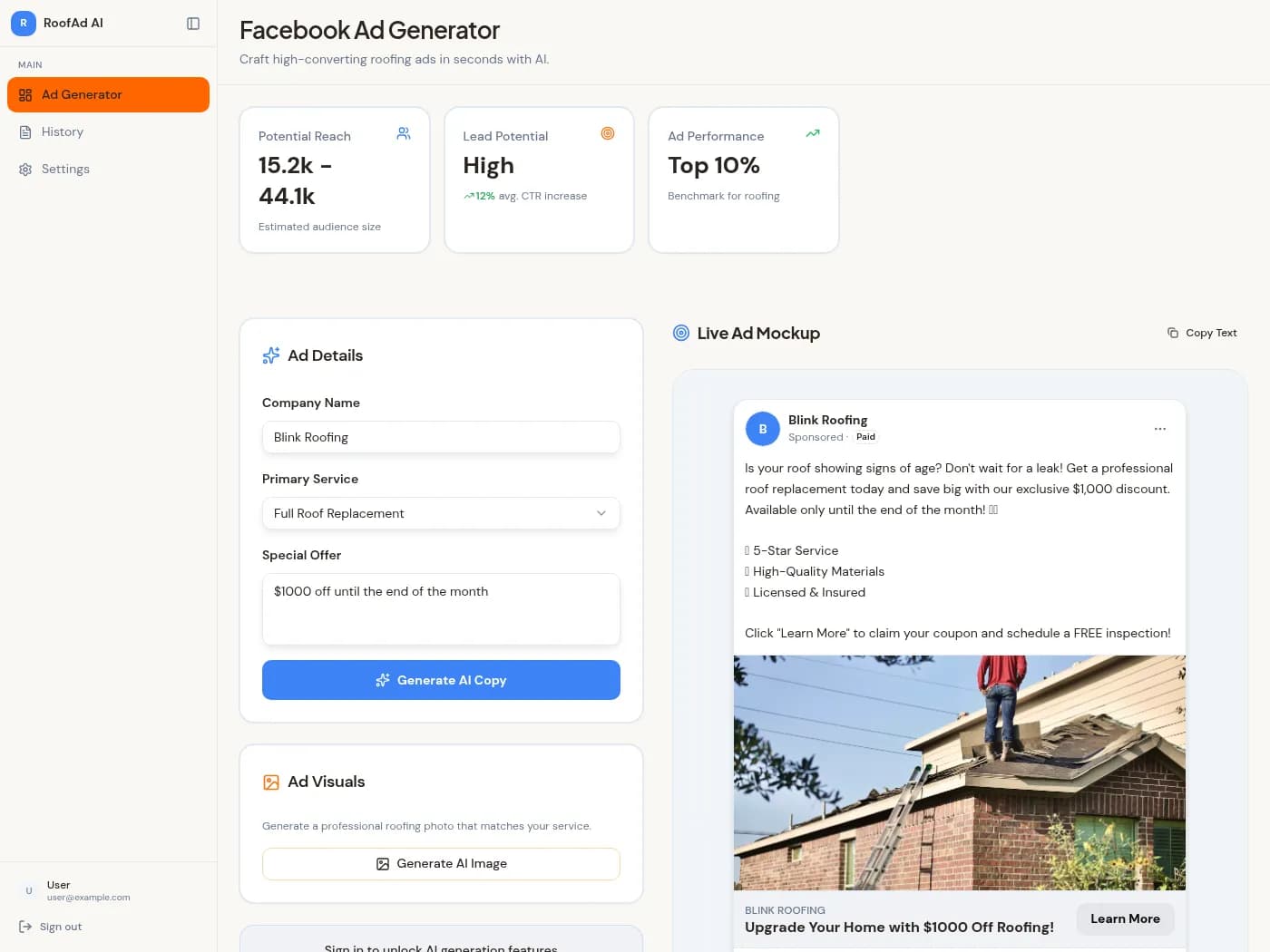 Roofing FB Ad Creator